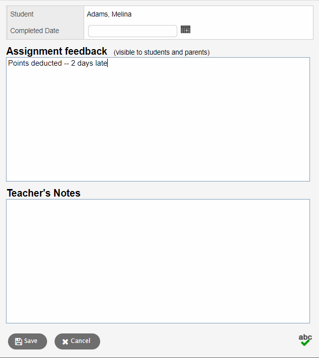Enter Feedback for Scores in the Gradebook